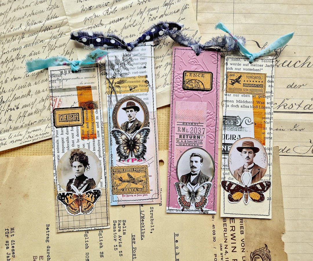 4 X Handmade Junk Journal Collage Tags/bookmarks, Junk Journal Cards ...