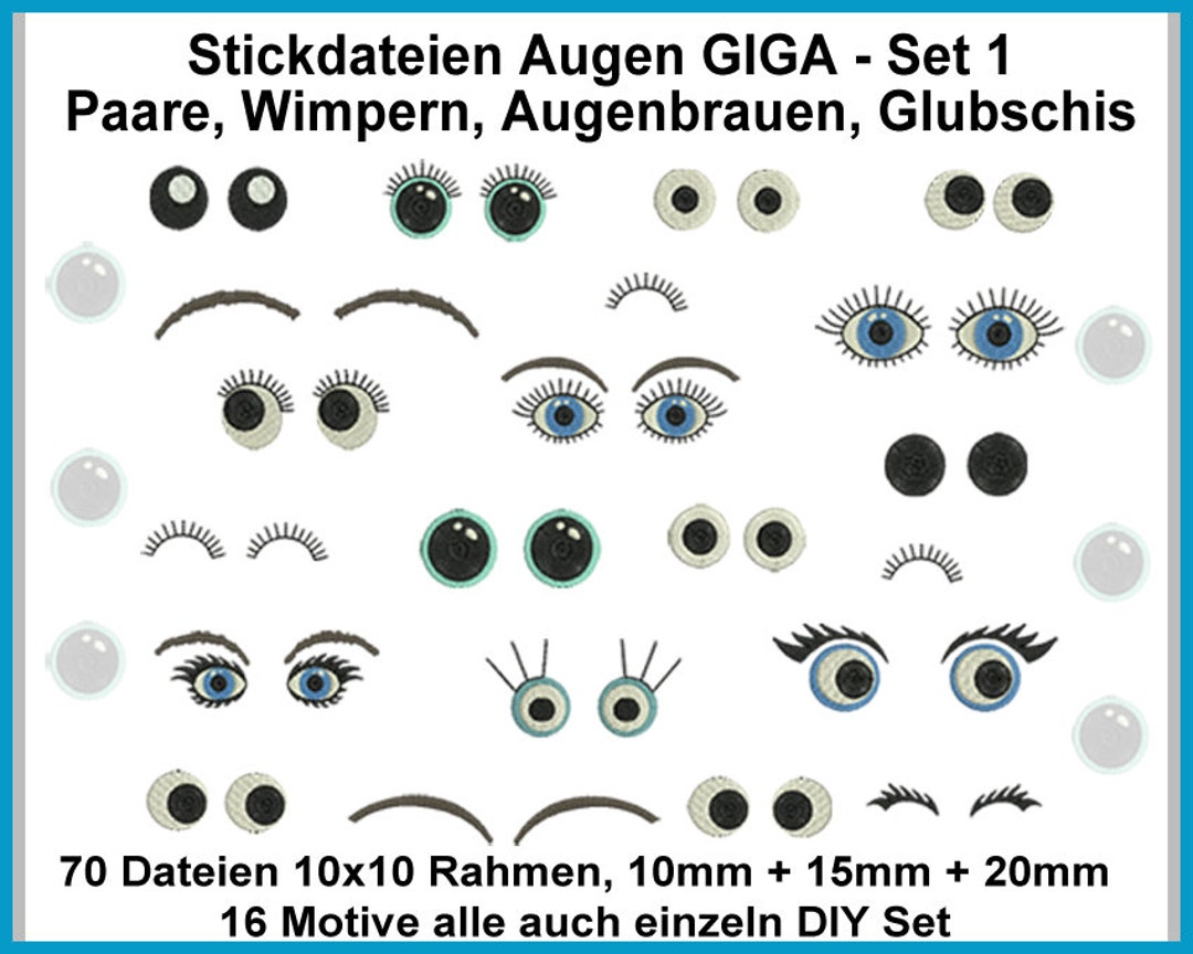 Embroidery Files Eyes Set 1 Googly Eyes Eyelashes Eyebrows - Etsy UK