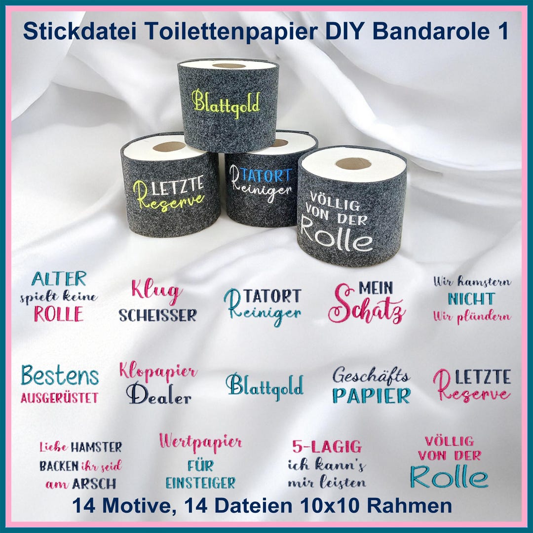 Toilet Paper DIY Bandarole Embroidery File Set 1: Individual Touch for ...