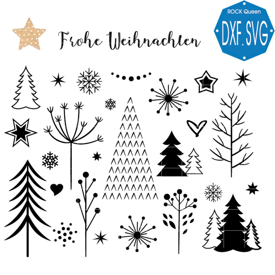 Plotterdatei Weihnachtsdeko Elemente Tannenbaum Sterne Christmas Schneideplott Plottervorlage ...