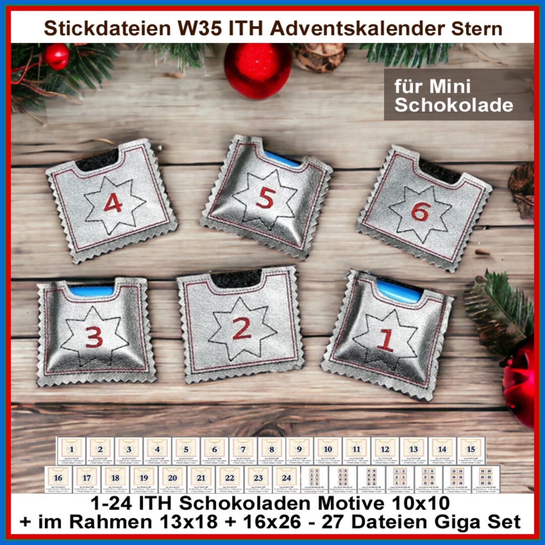 Embroidery File W35 ITH Advent Calendar Star Chocolate Covers Chocolate ...