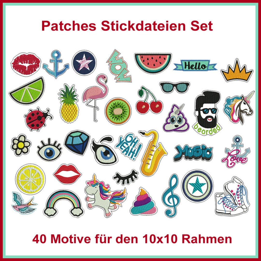 Embroidery Files, Patches, Embroidered Designs, 40 Motifs, 45 Files ...