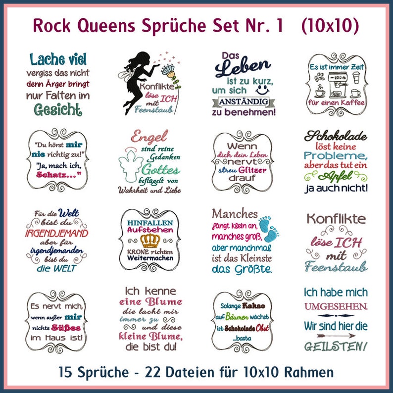 Rock Queens Sayings Embroidery Files Set 01, 10x10 Embroidery Pattern ...