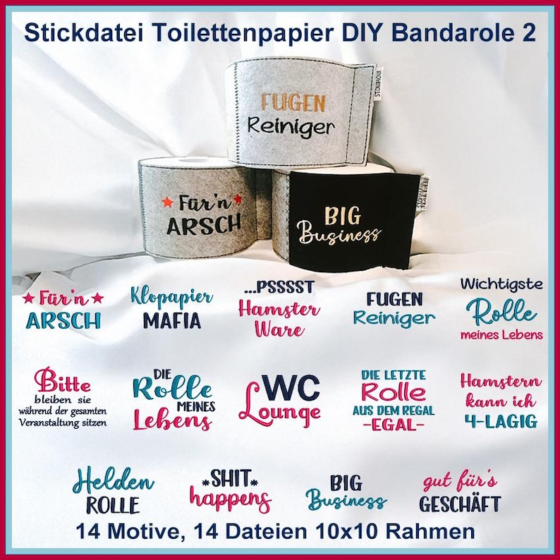 Toilet Paper DIY Bandarole Embroidery Files Set 2: Fun Designs for Your ...