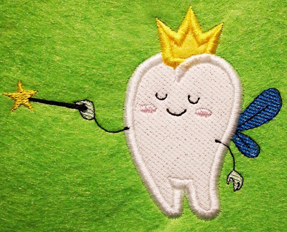 Stickdatei Zahnfee Einzeldatei Zahn Fee Applikation RockQueenEmbroidery ...