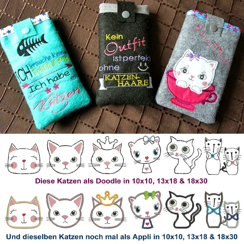 Cat Embroidery Designs, 90 Files From 10x10, Doodle, Satin Border ...