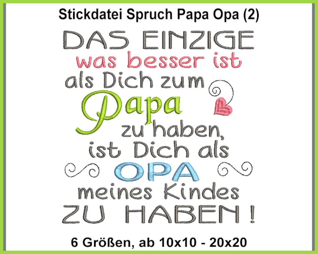 Stickdatei Spruch Papa Opa 2, bester Opa, Papa, Vatertag, Papi, Vati ...