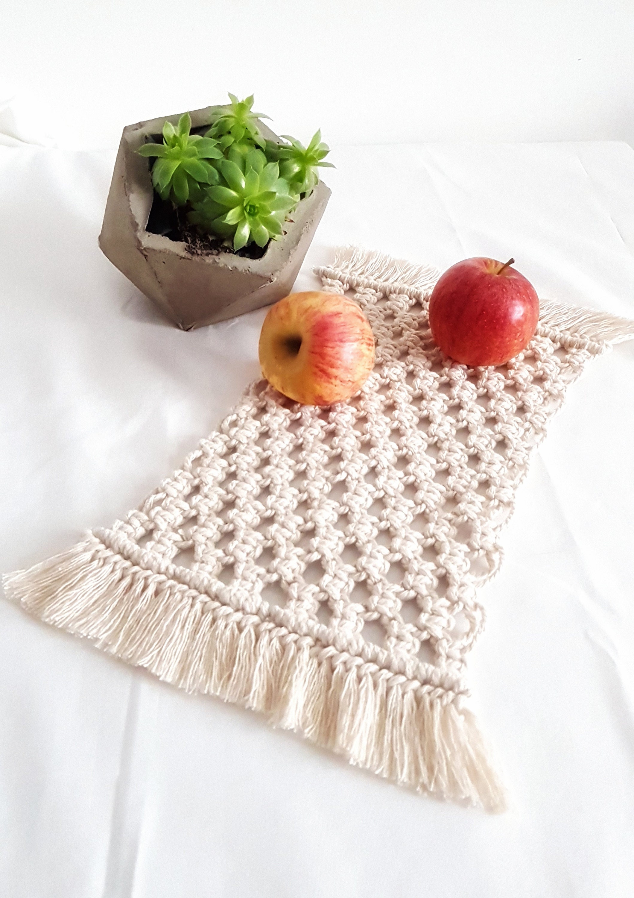 Small Handmade Macrame Table Runner Cotton Table Runner | Etsy