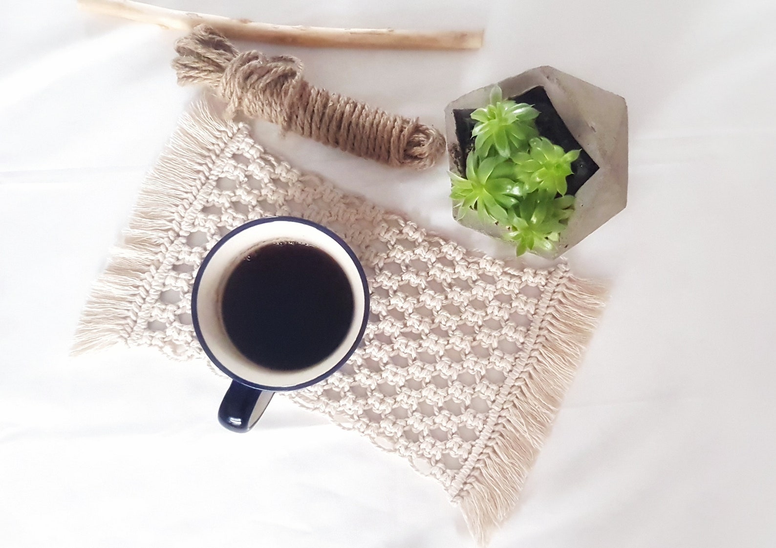 Small Handmade Macrame Table Runner Cotton Table Runner | Etsy