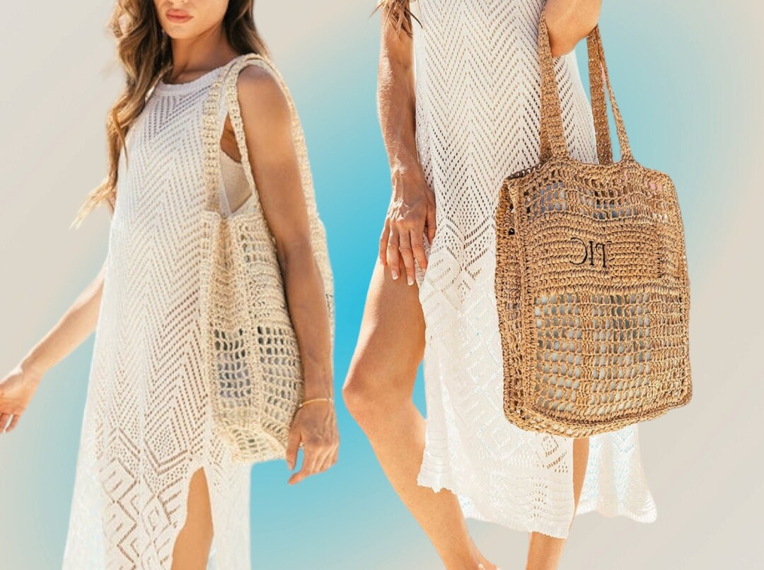 Personalised Shoulder Raffia Beach Bag, Holiday Bag With Personalized ...