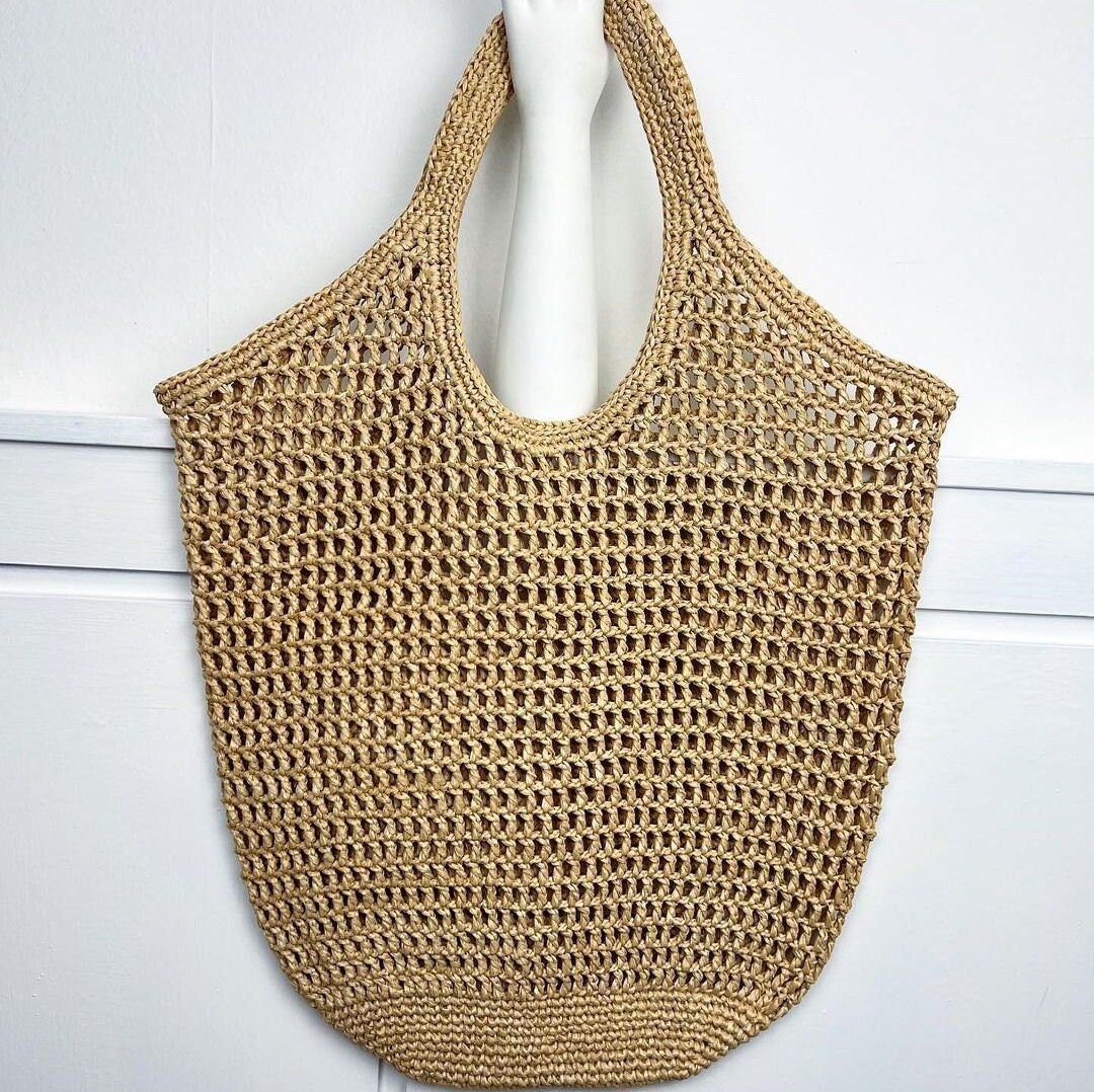 Personalized Raffia Tote Bag, Crochet Raffia Beach Bag, Raffia Net Bag ...