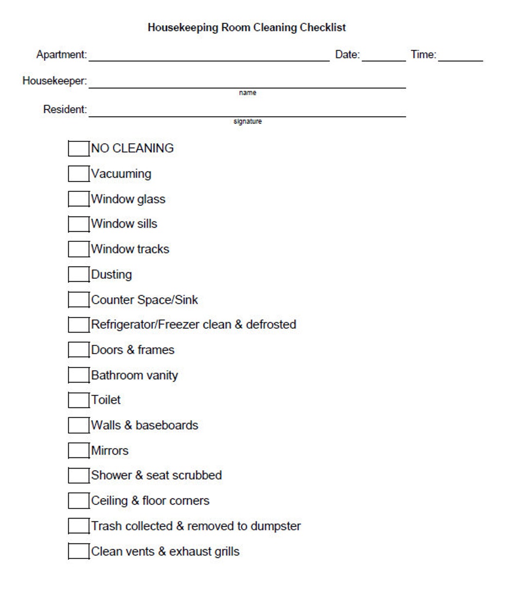 Housekeeping Cleaning Checklist Excel and Pdf - Etsy