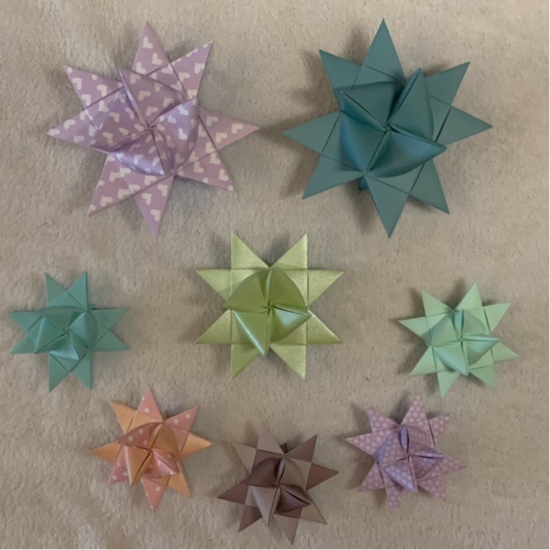 8 Froebel Stars in a Set, Pastel, for Hanging With Hole and Ribbon - Etsy