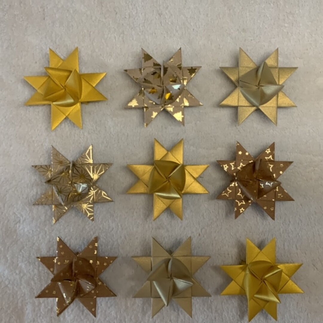 9 Froebel Stars in a Set Gold Kraft Paper for Hanging With - Etsy