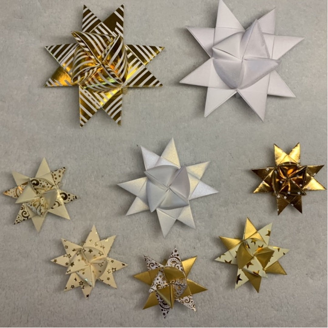 8 Froebel Stars in a Set Gold Cream White for Hanging With - Etsy