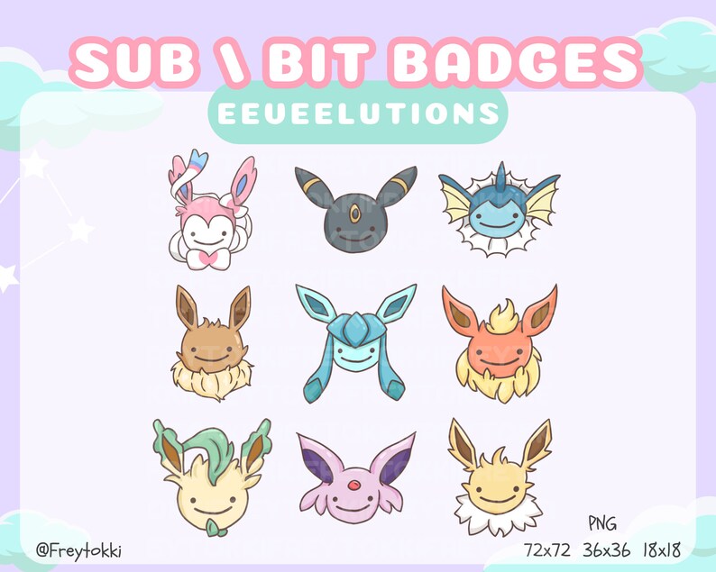 Eeveelution Sub Badges /bit Badges Pokemon Inspired Cute for Twitch ...