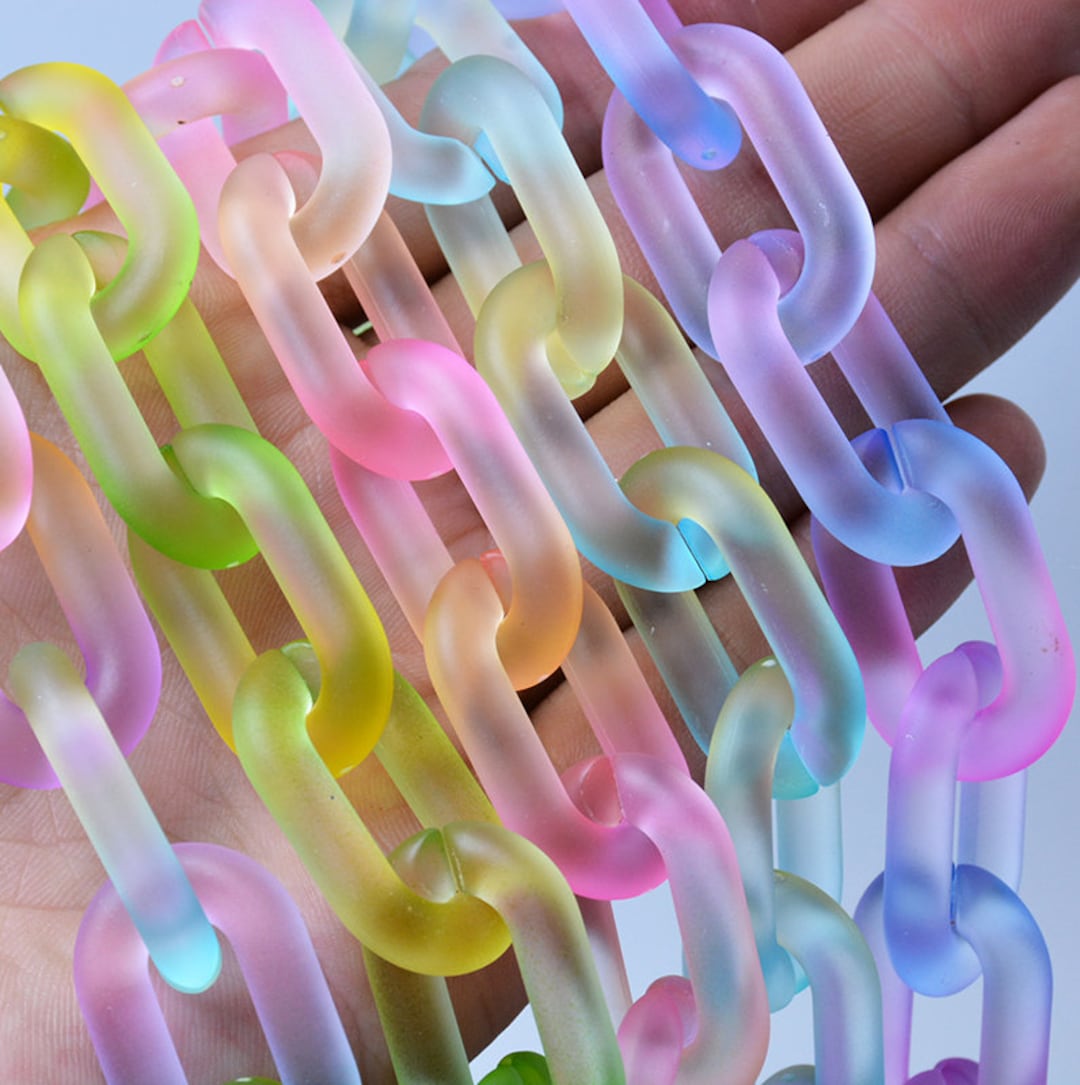 6pcs Iridescent Rainbow Acrylic Chain Links 31x19mm Translucent Plastic ...