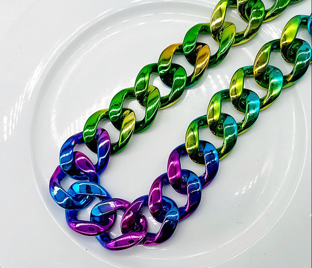 50pcs Iridescent Rainbow Acrylic Chain Links 31x19mm Translucent ...