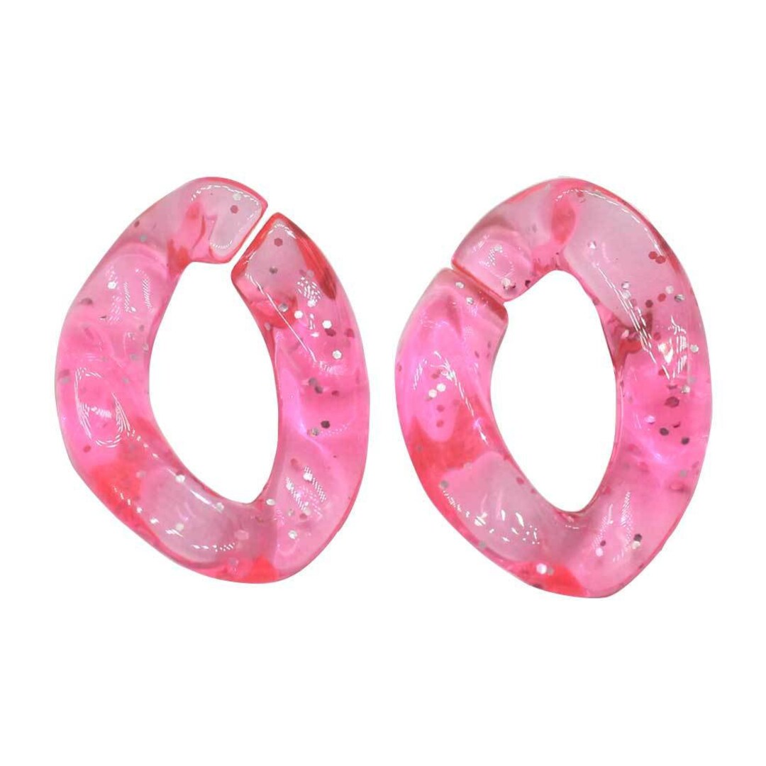 20pcs Hot Pink Glitter Acrylic Chain Links 17x23mm Translucent Plastic ...