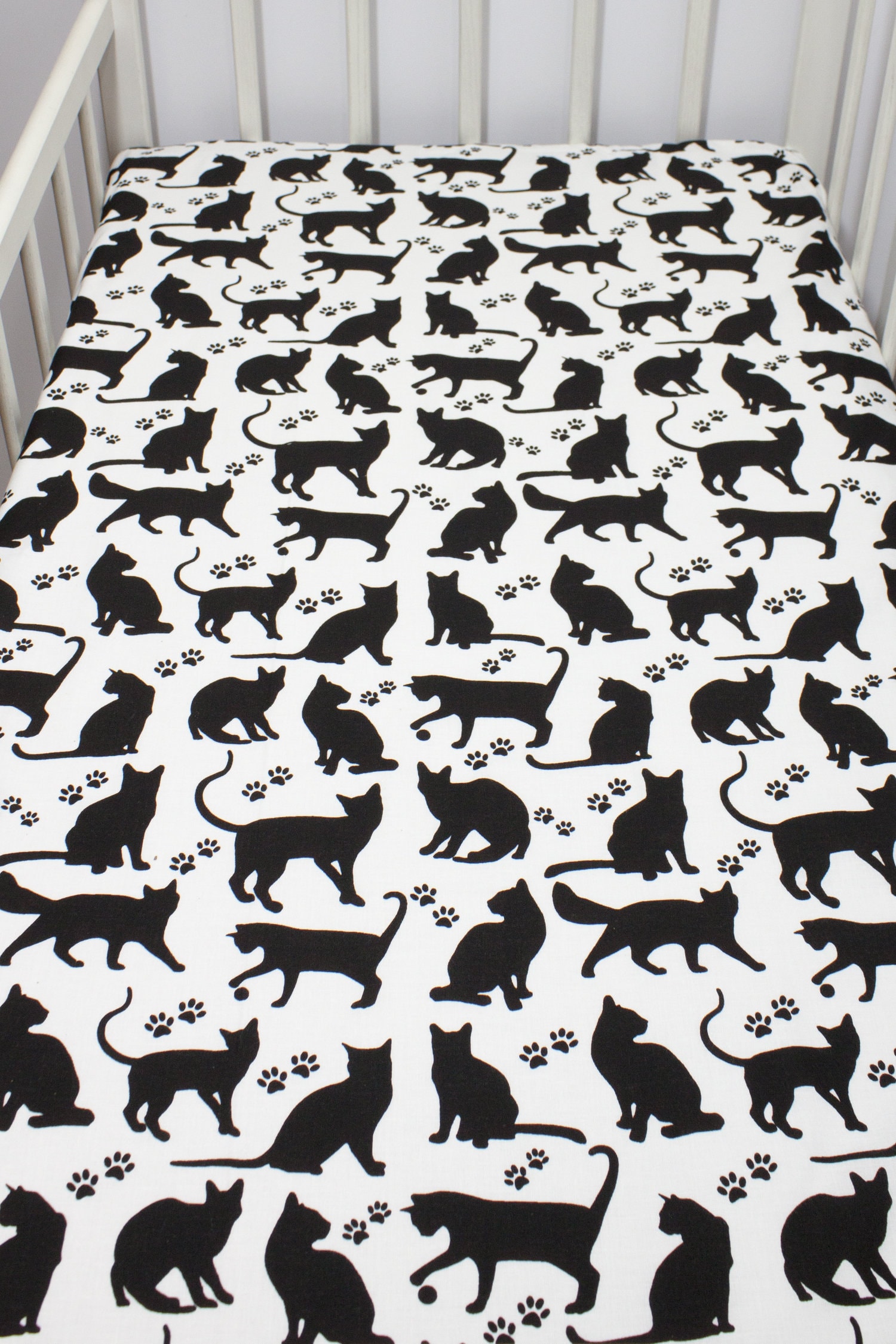 Sheets & Pillowcases Bedding White crib sheet black cat Cotton fitted ...