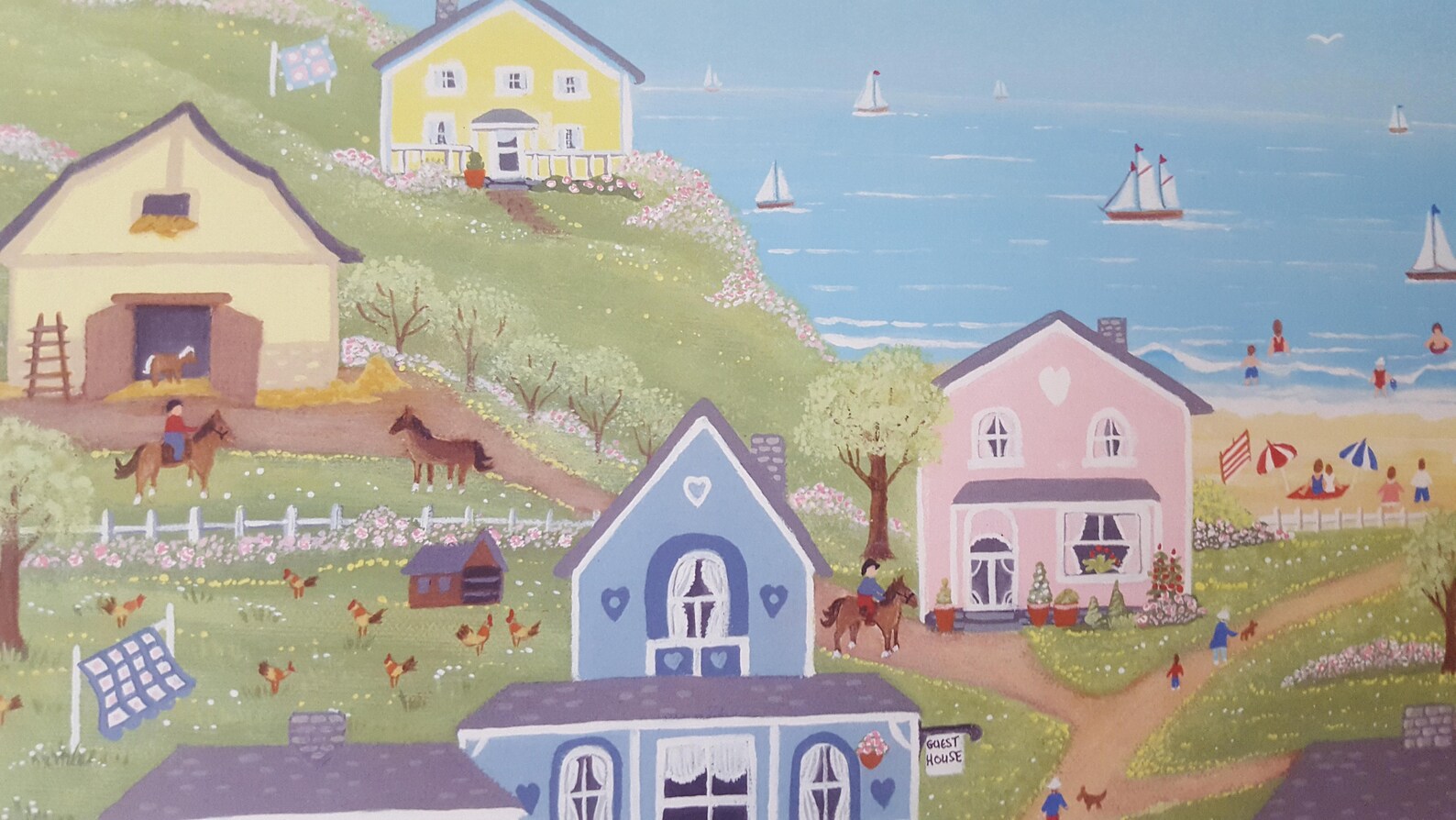 Print: Folk Art the Boats in the Bay - Etsy