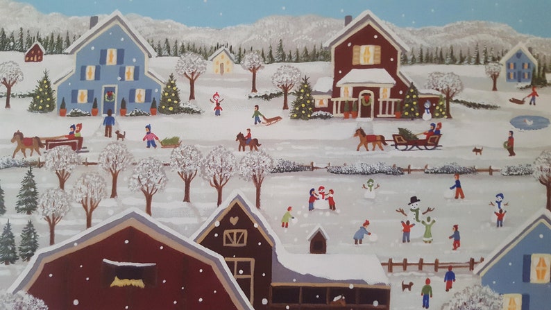 Print: Folk Art winter at Cherry Tree Farm - Etsy