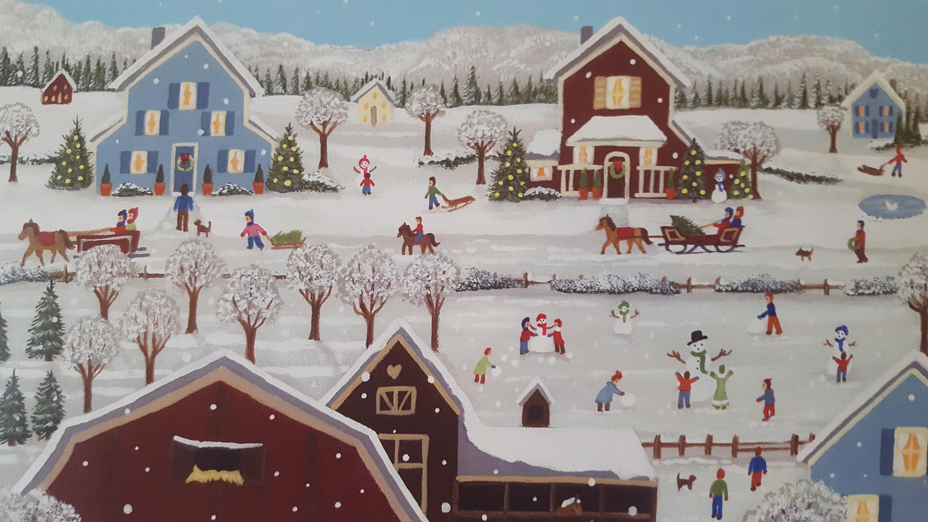Print: Folk Art winter at Cherry Tree Farm - Etsy