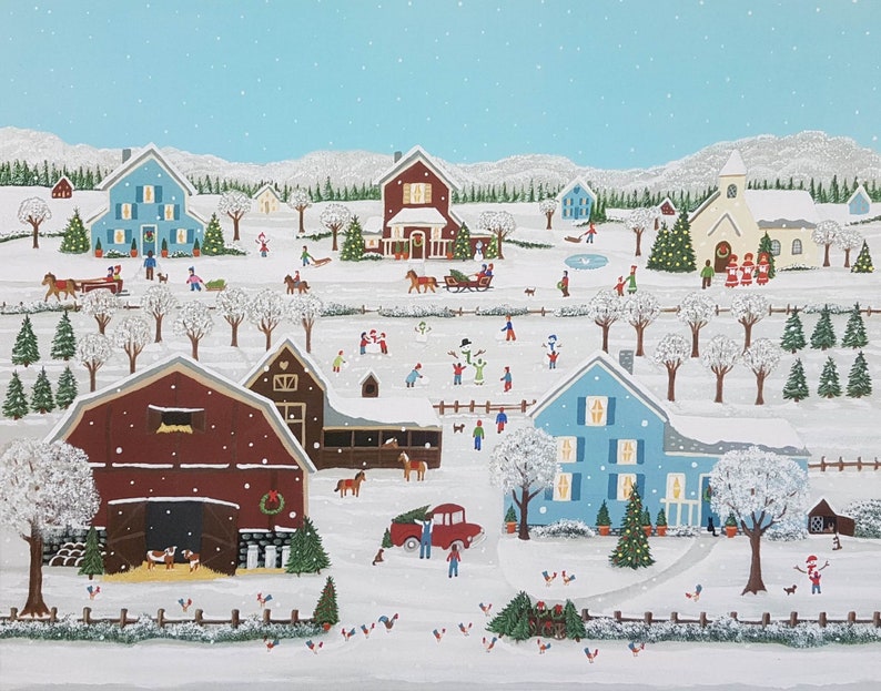 Print: Folk Art winter at Cherry Tree Farm - Etsy