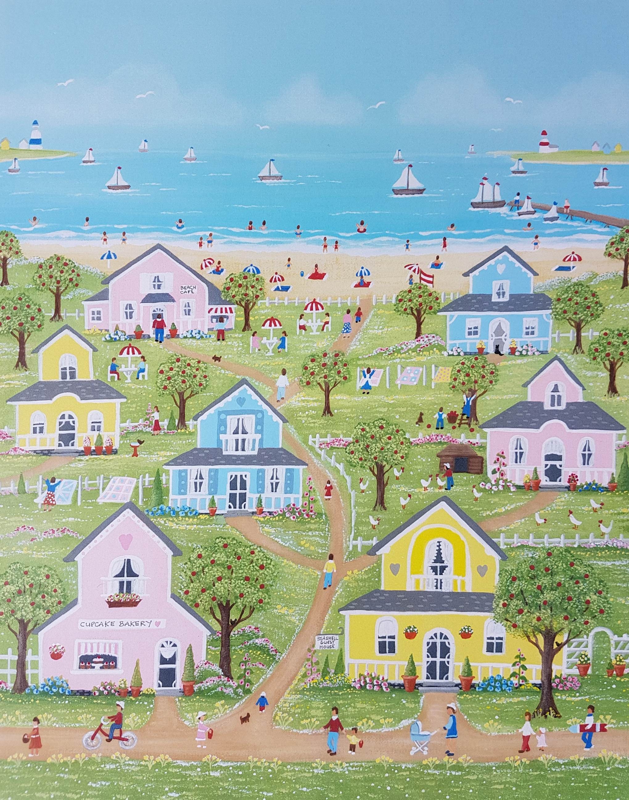 Print: Folk Art the Boats in the Bay - Etsy