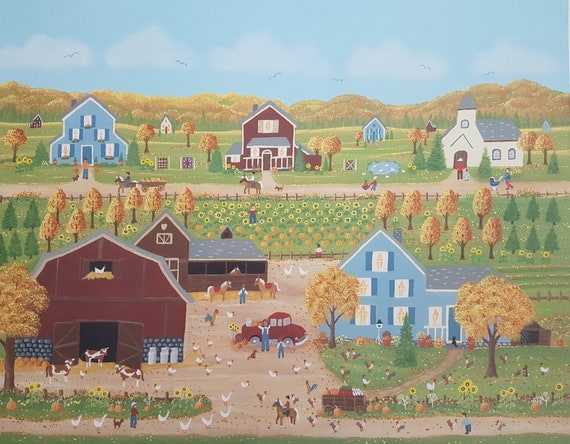 Print: Folk Art autumn at Cherry Tree Farm' | Etsy
