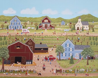 Print: Folk Art winter at Cherry Tree Farm | Etsy