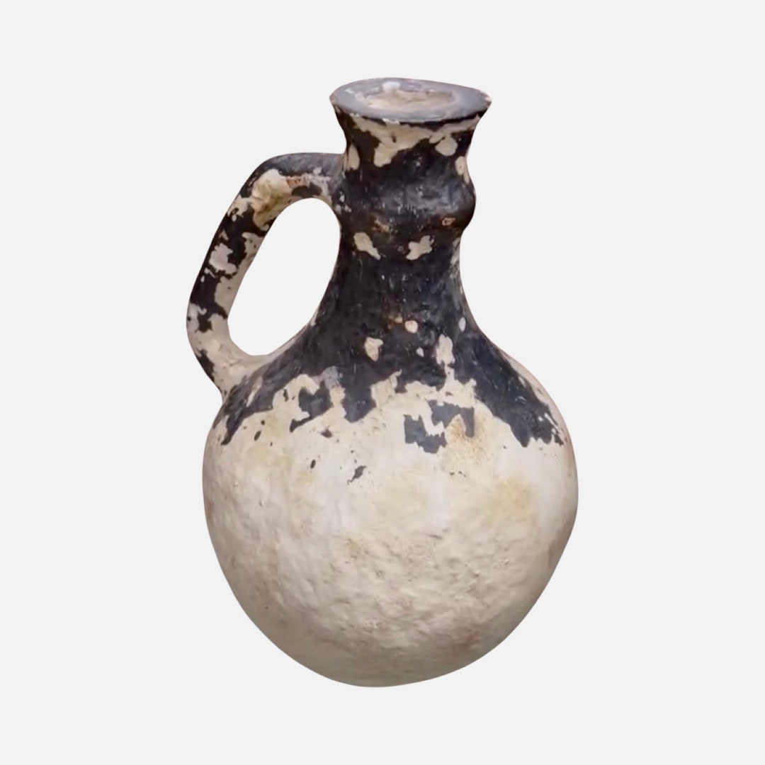 Handmade Antique Clay Jug With Handles, Mid Century Modern Textured ...