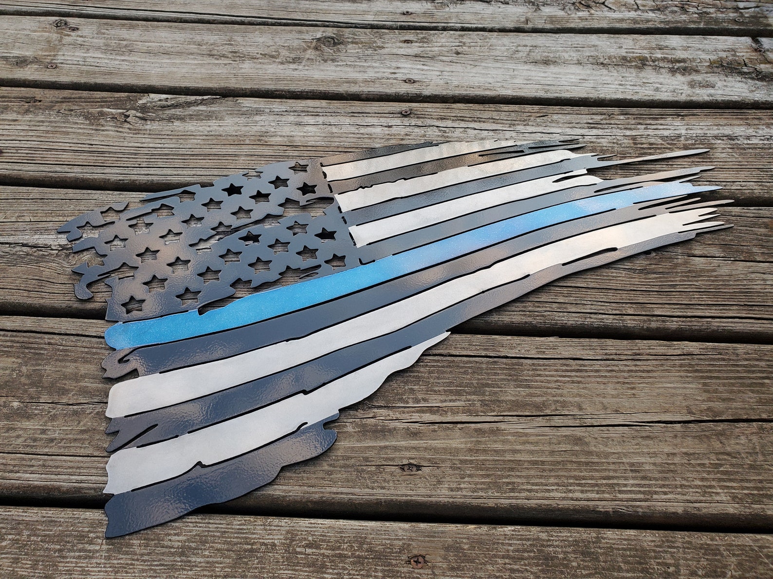 US Tattered Flag W/ Blue Stripe 24x12 Police - Etsy