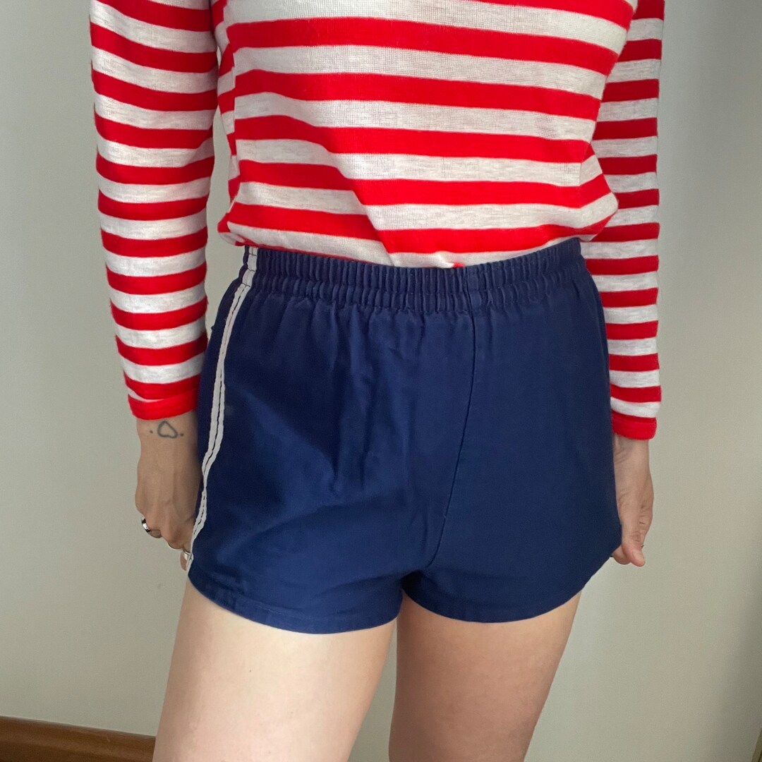 1970s Navy Blue Sports Shorts With White Stripes/retro Sprinter Shorts ...