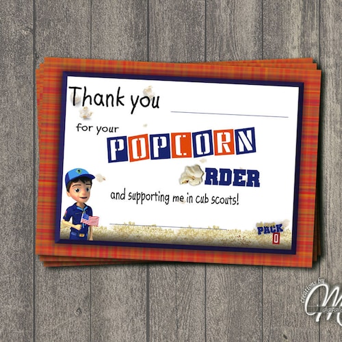 Cub Scout Popcorn thank You for Your Support Card | Etsy