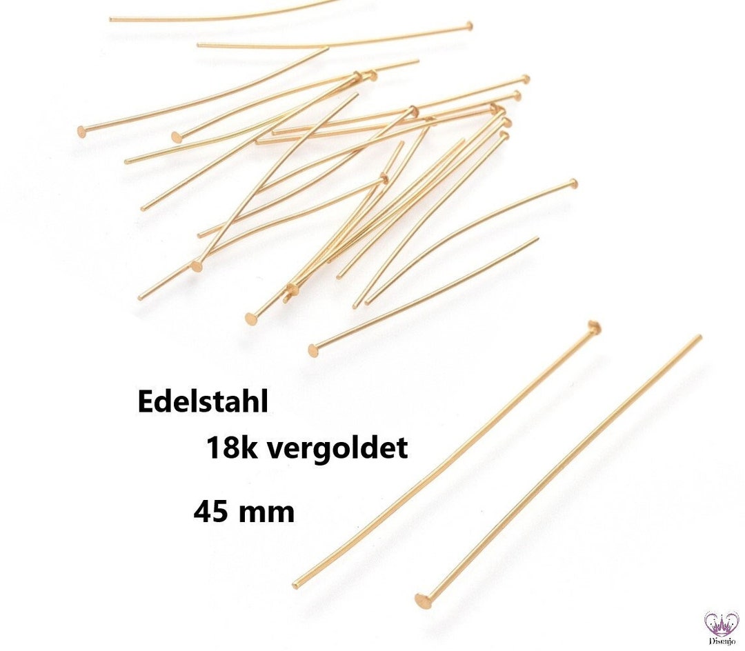 Rivet Pins 45 Mm STAINLESS STEEL Flat Head With 18k GOLD PLATING // 20 ...