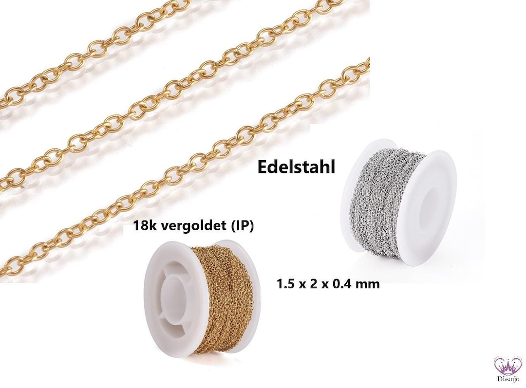 1 M LINK CHAIN Sold by the Meter Stainless Steel / 18k Gold Plated IP ...