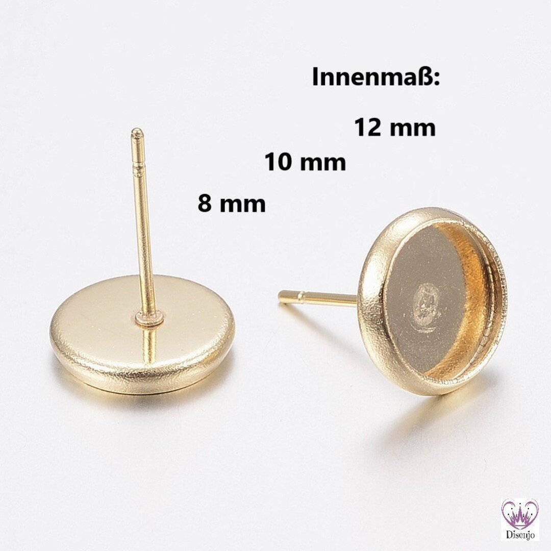 Earrings STAINLESS STEEL GOLD With Socket for 8, 10 & 12 Mm Cabochons ...