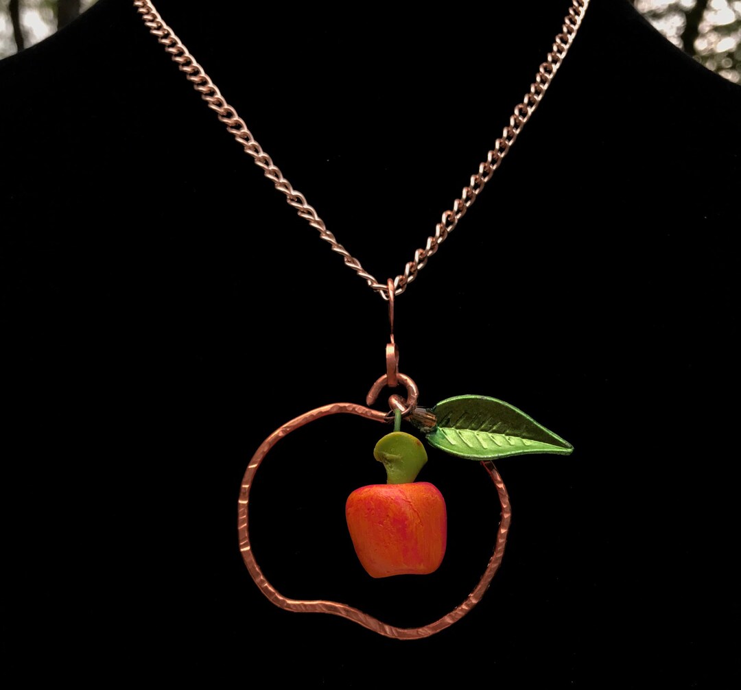 Wire Apple Copper, Green Leaf, Wood Apple Dangle - Etsy