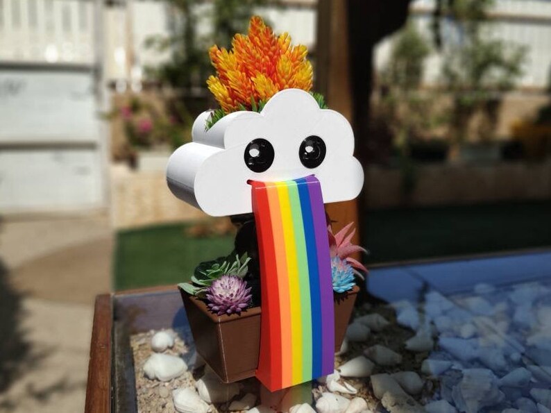 Rainbow Puking Cloud Cute Kawaii Duo Planter - Etsy