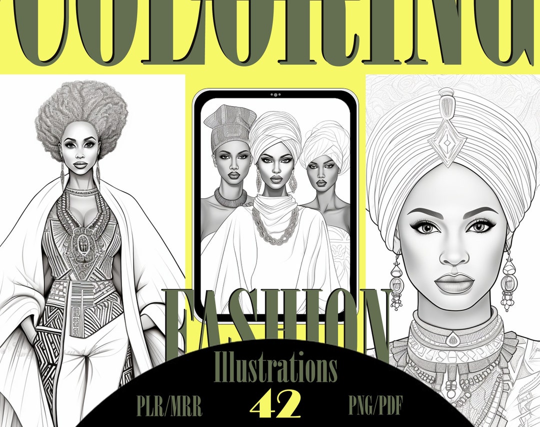 42 PNG Coloring Pages, African Models, Resellable Digital Product ...