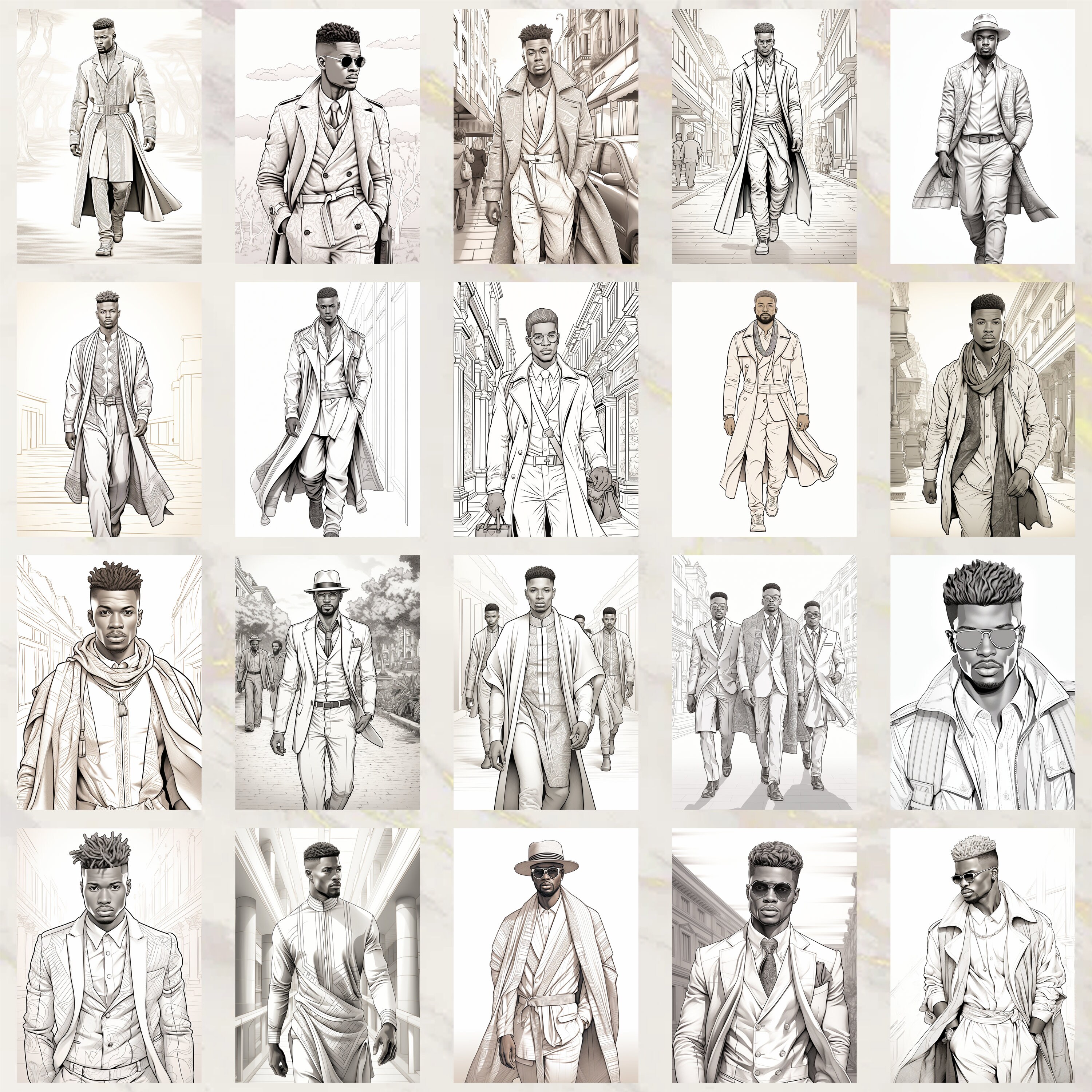 50 Premium Coloring Pages Male Fashion Models Use or Resell Resellable ...