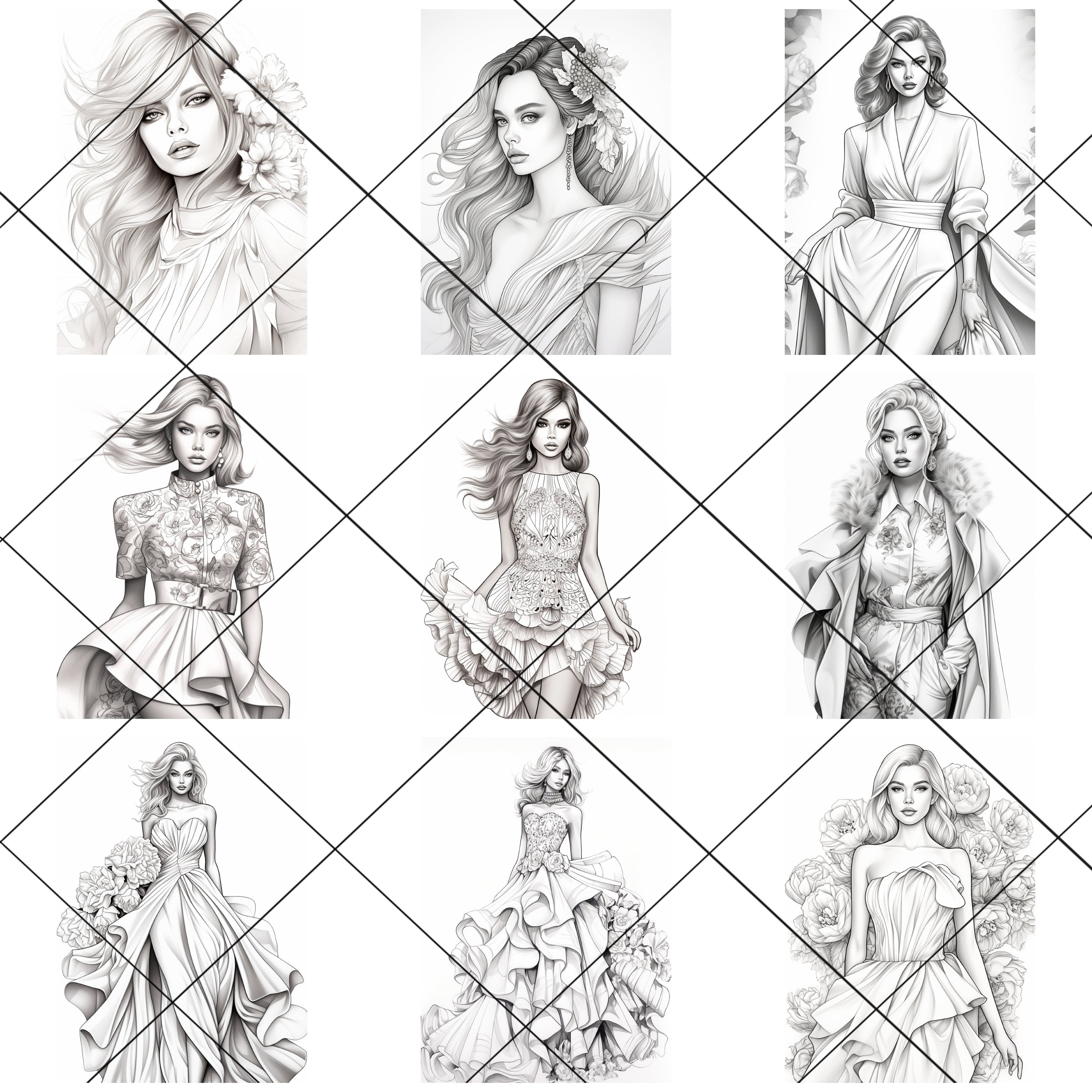 63 Fashion Coloring Pages of Female Models to Use or Resell ...