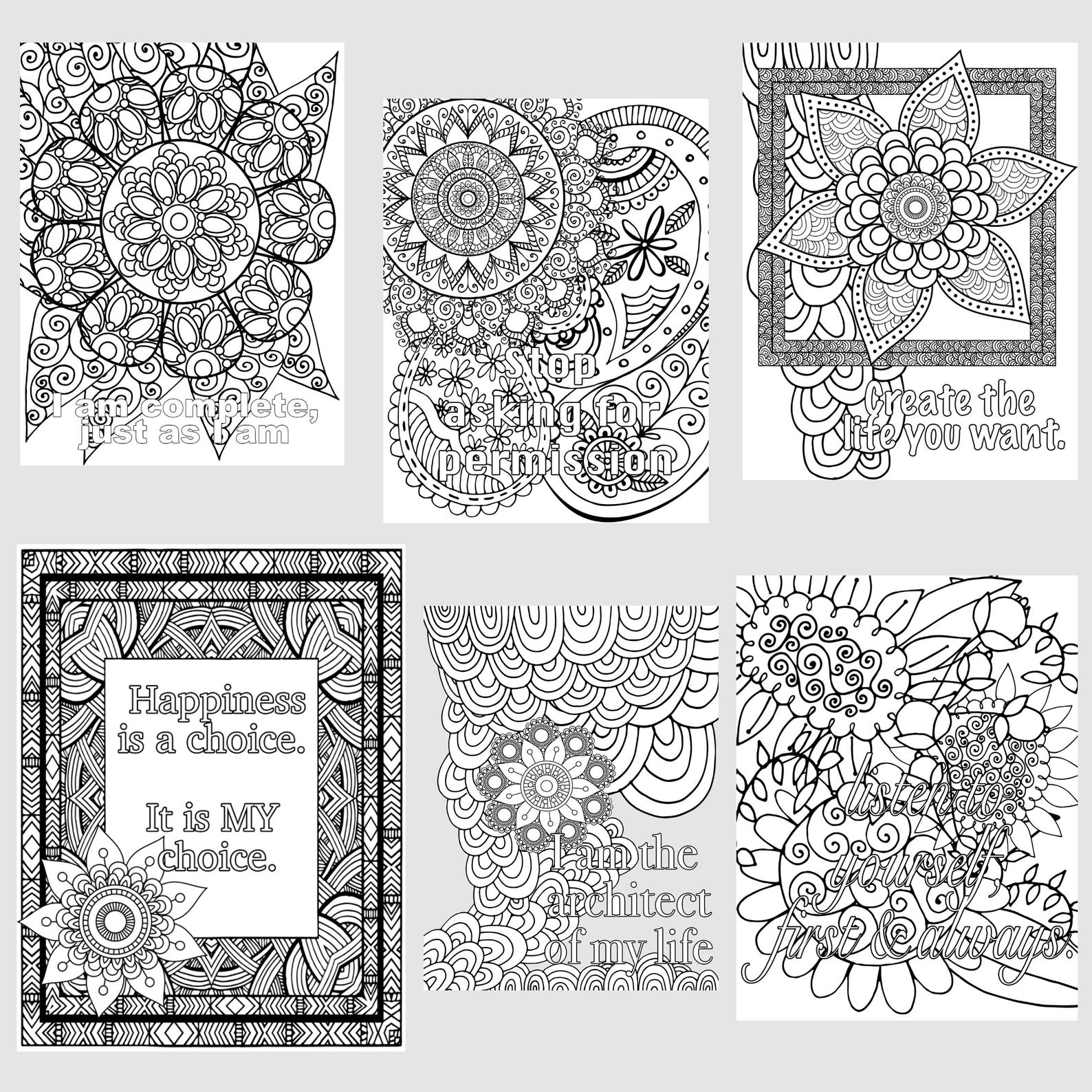30 Positive Affirmations, Coloring Page, Motivational Quotes, Relaxing, Stress Relief, Printable ...