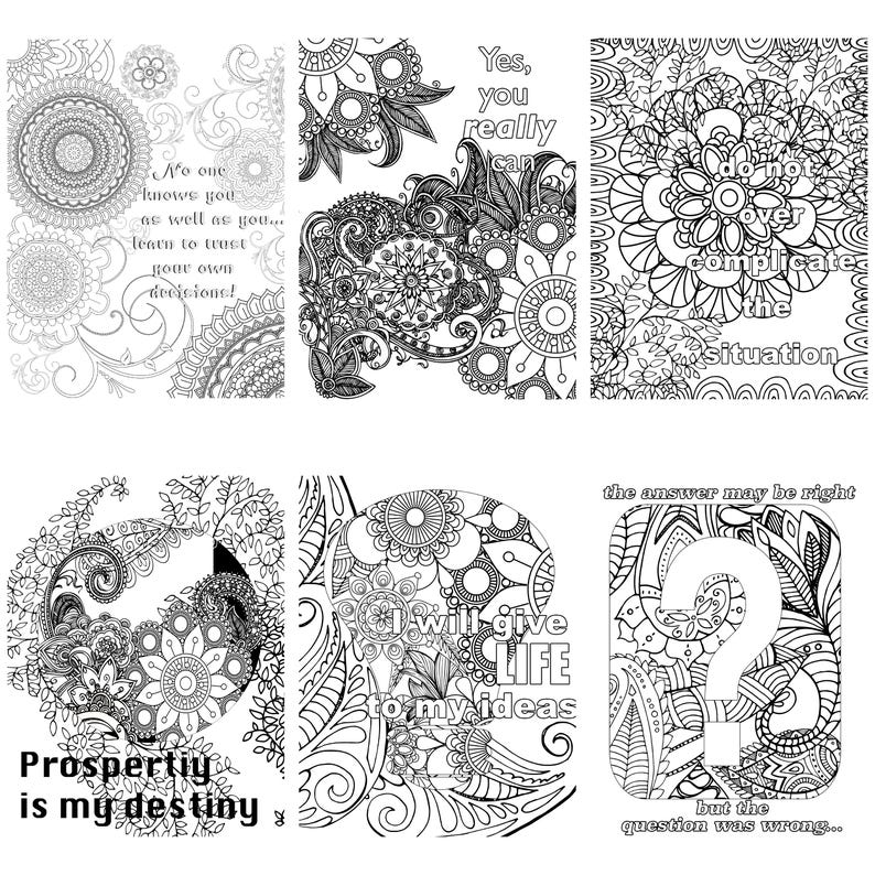 30 Positive Affirmations, Coloring Page, Motivational Quotes, Relaxing, Stress Relief, Printable ...