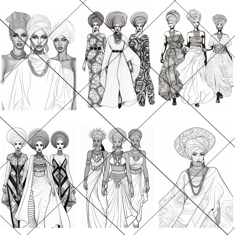 42 PNG Coloring Pages, African Models, Resellable Digital Product ...
