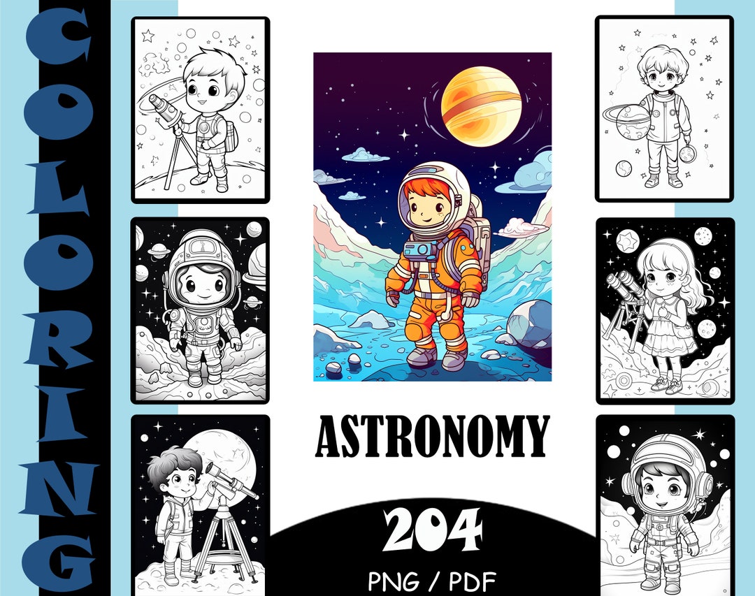 204 Astronomy Coloring Pages for Kids, PNG, Printable, Canva Templates ...
