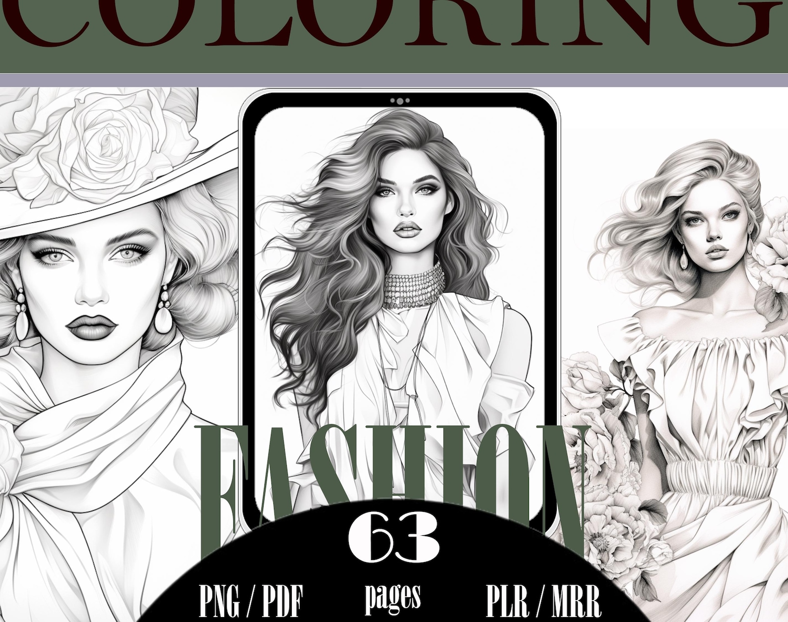 63 Fashion Coloring Pages of Female Models to Use or Resell ...