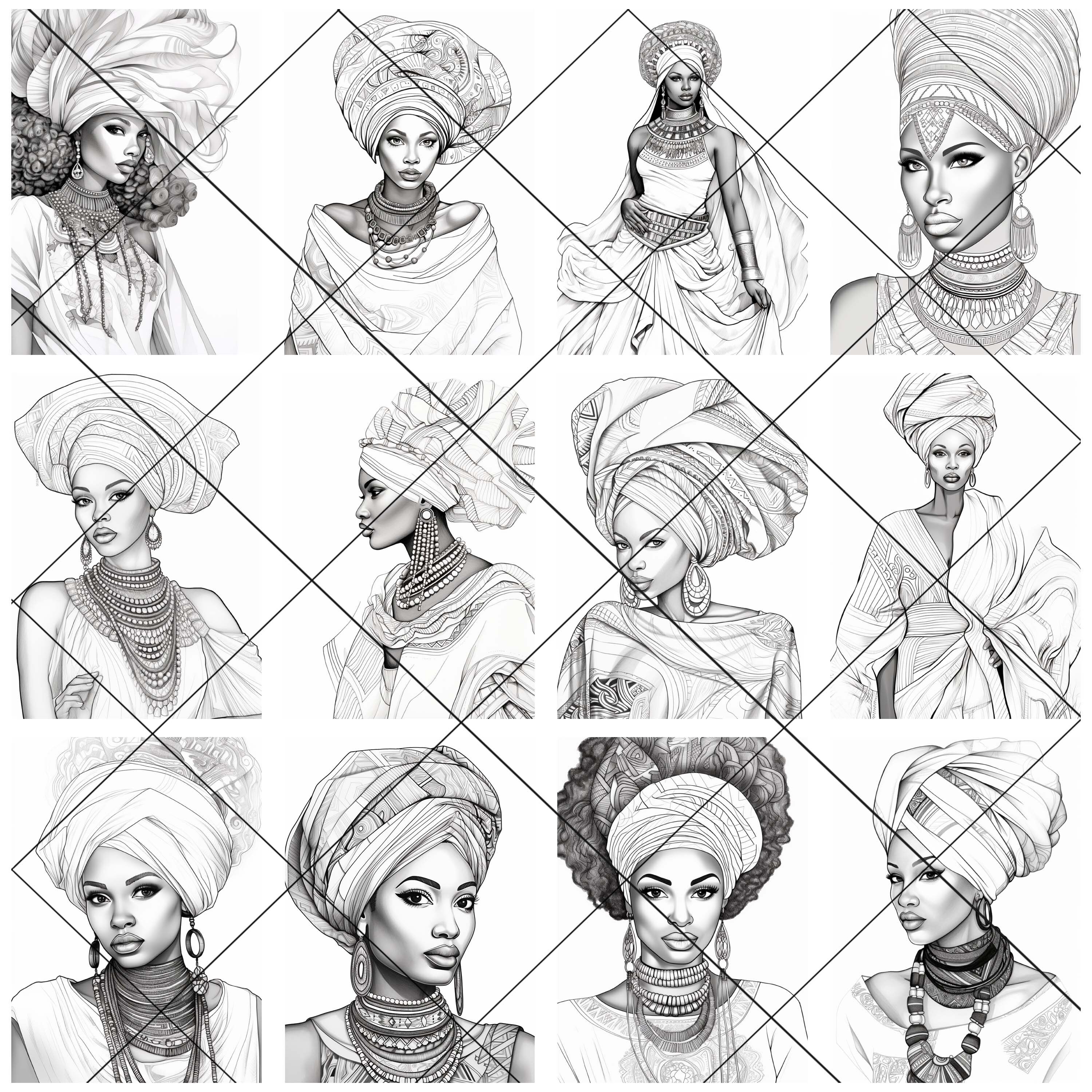 50 PNG Coloring Pages of African Female Portraits | Resellable Canva ...