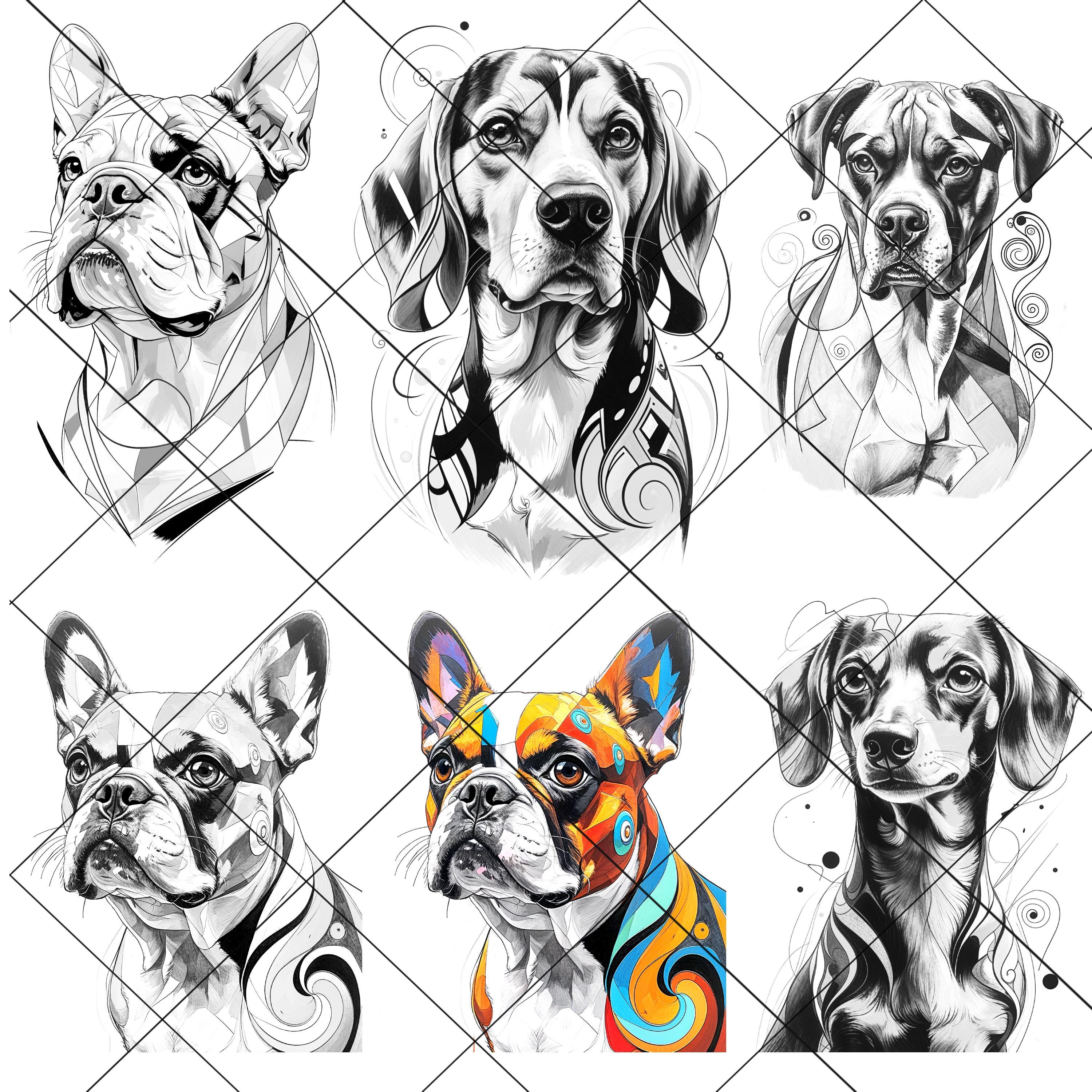 30 Pop Art Coloring Pages of Dogs, Grayscale Printable Sheets, Stress ...